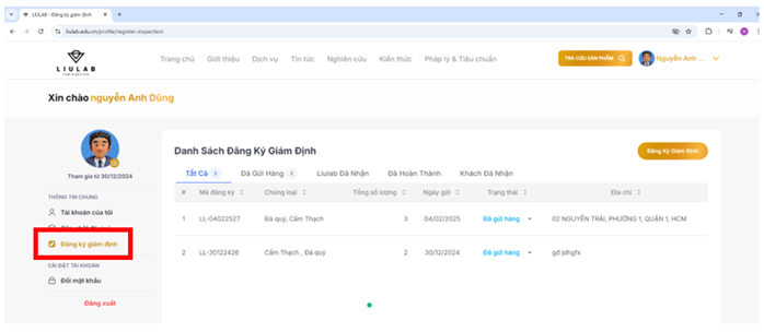 LIULAB - ĐĂNG KÝ DỊCH VỤ GIÁM ĐỊNH